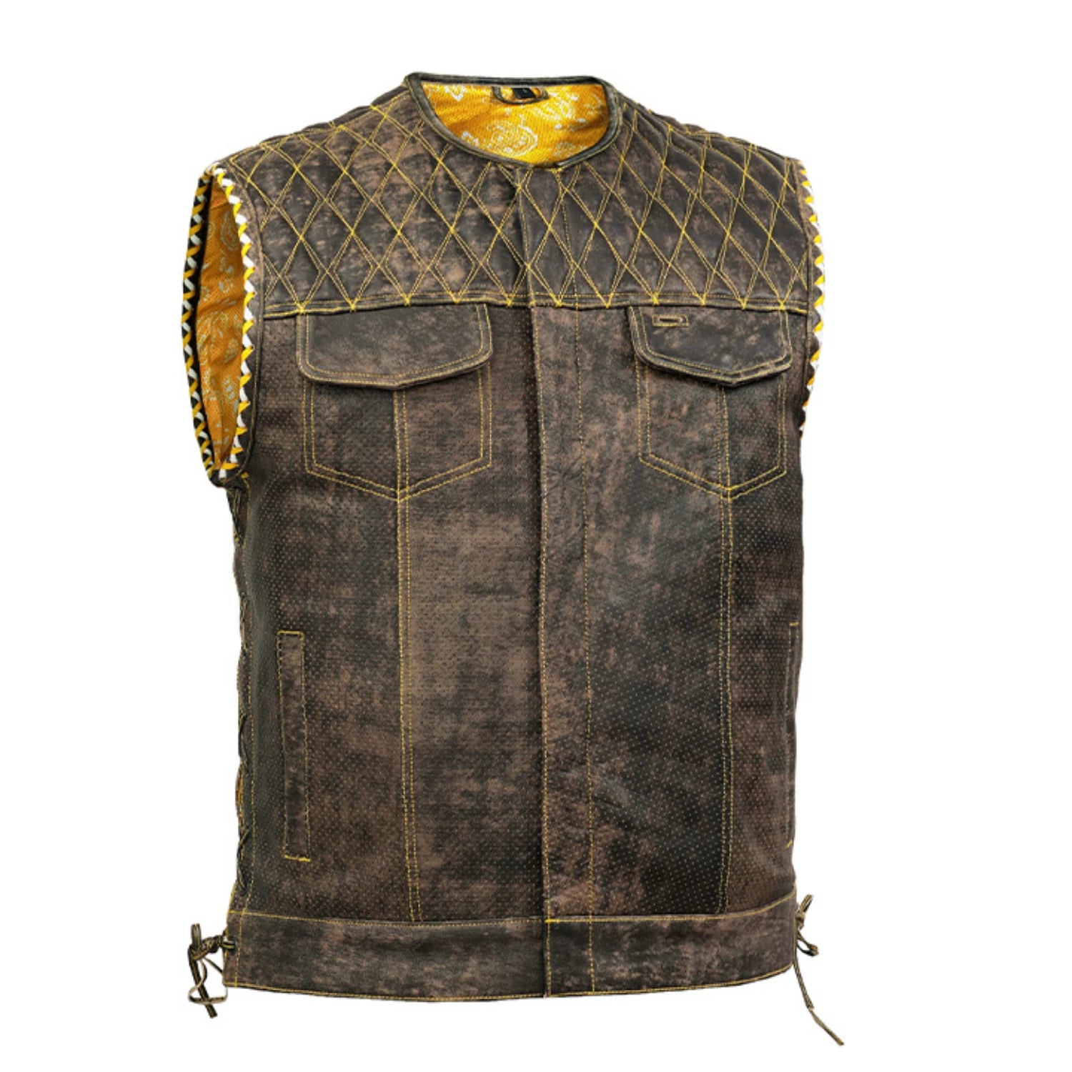 Rust Rider Men’s motorcycle Leather Vest | Perforated Leather Biker Vest