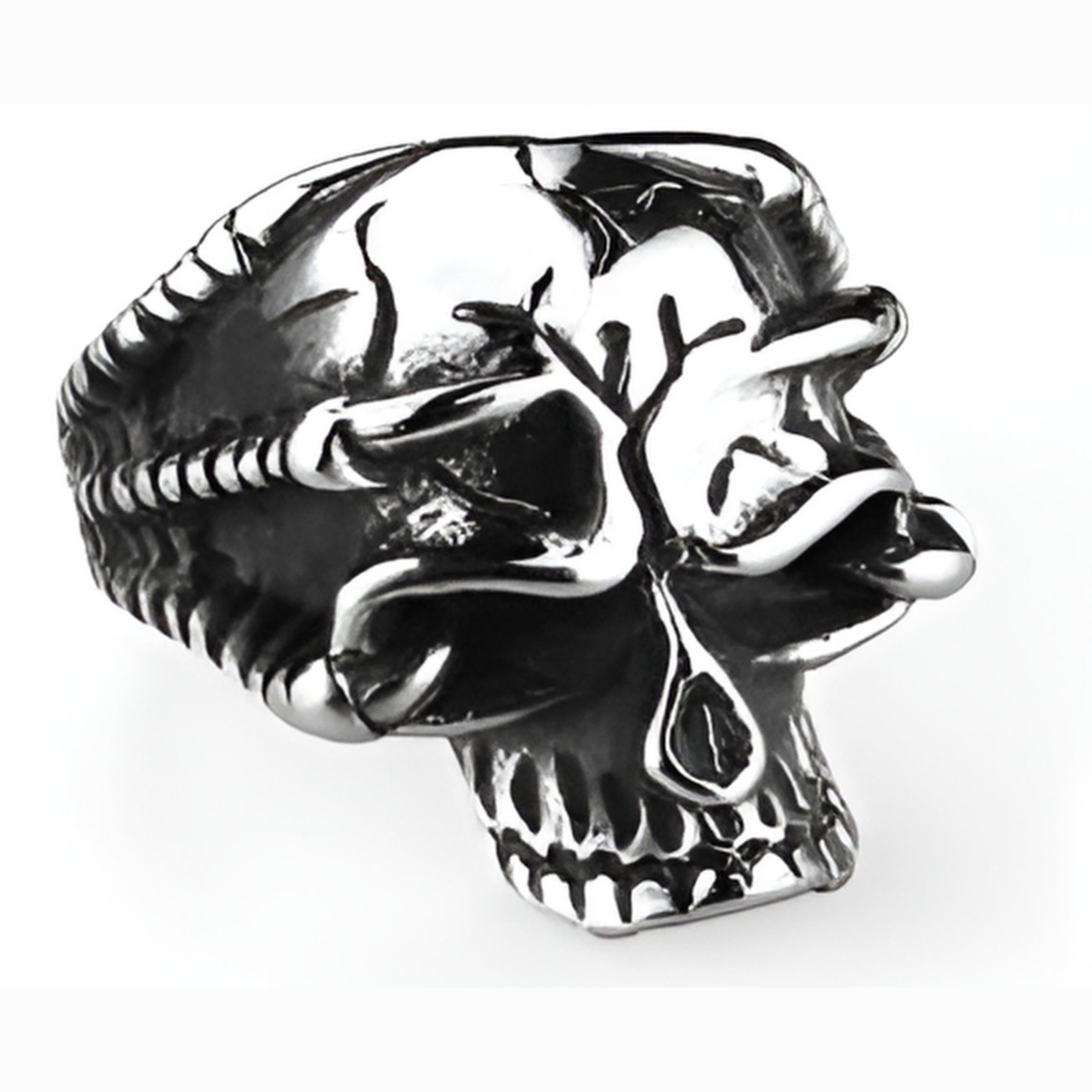 Stainless Steel Broken Skull Face Skull Biker Ring